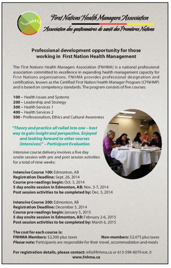 First Nations Health Managers Association is offering courses in ...